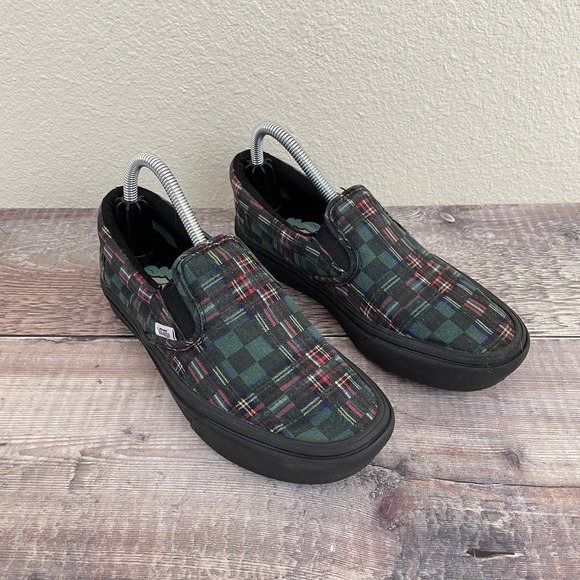 Vans | Shoes | Vans Comfy Cush Slipon Sneakers Unisex Black Green Plaid ...
